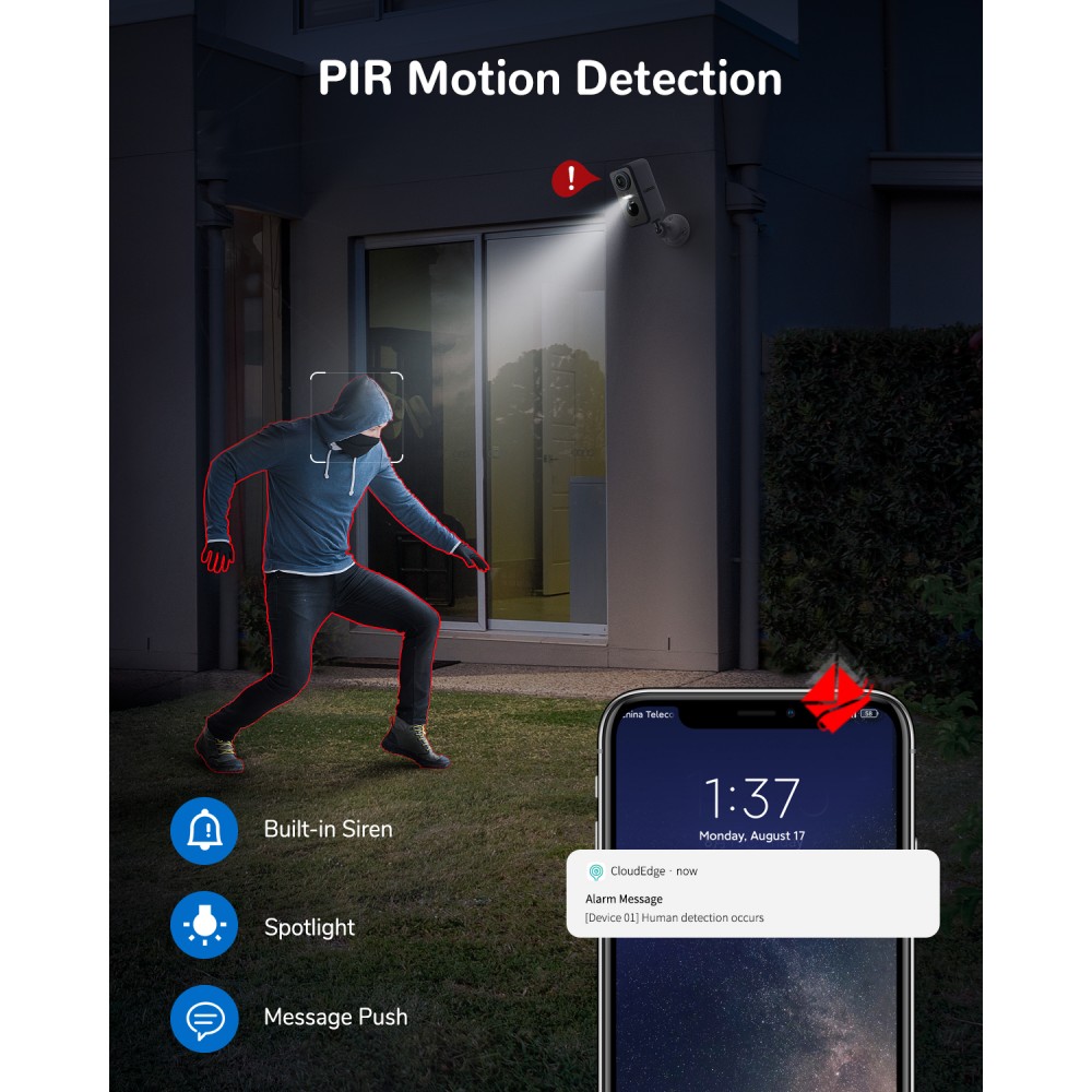 DEATTI Outdoor Battery Surveillance Camera, 2K Camera Surveillance ...